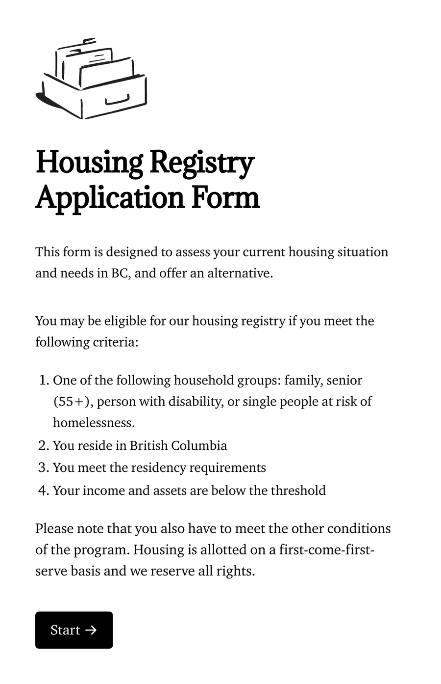 Housing Registry Application Form Template